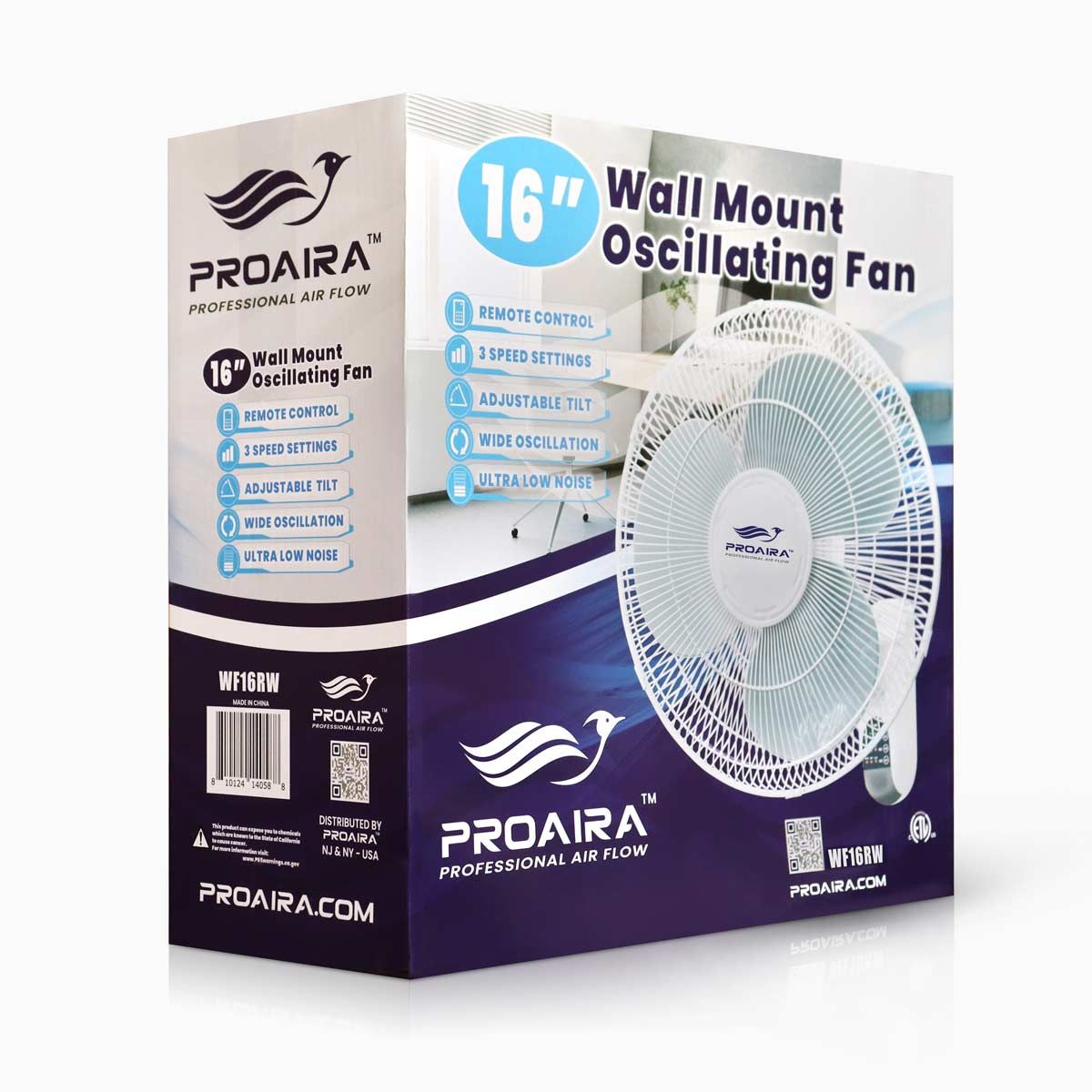 16" Wall-Mount Oscillating Fan with Adjustable Tilt with Remote and ...